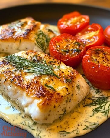 Grilled Cod with Roasted Tomatoes & Creamy Dill Sauce