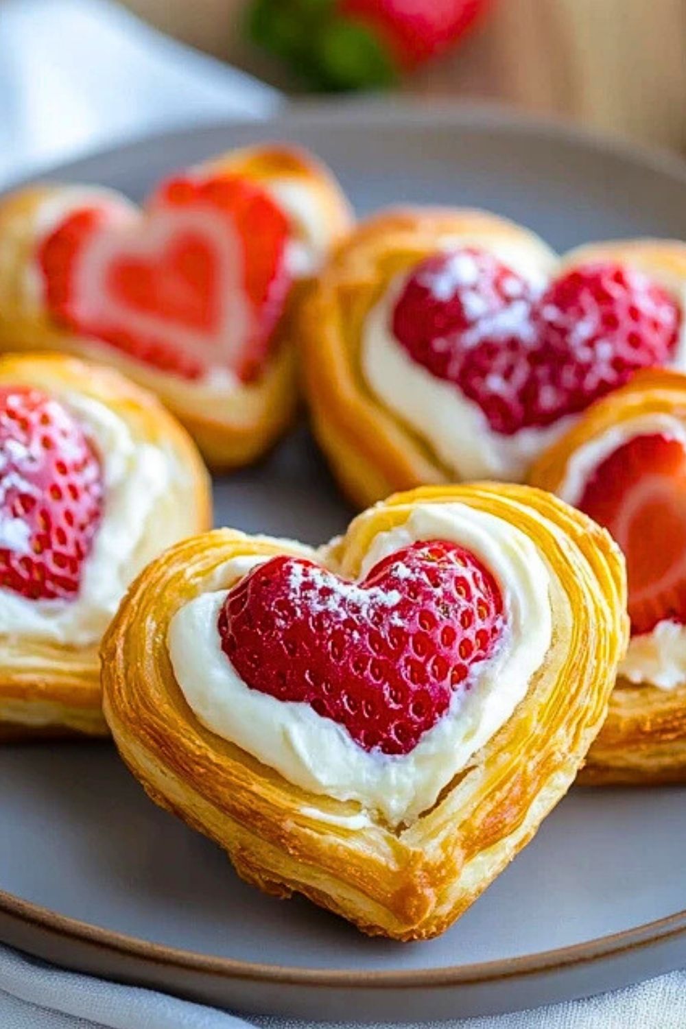 Flaky Strawberry Cream Cheese Heart Puffs