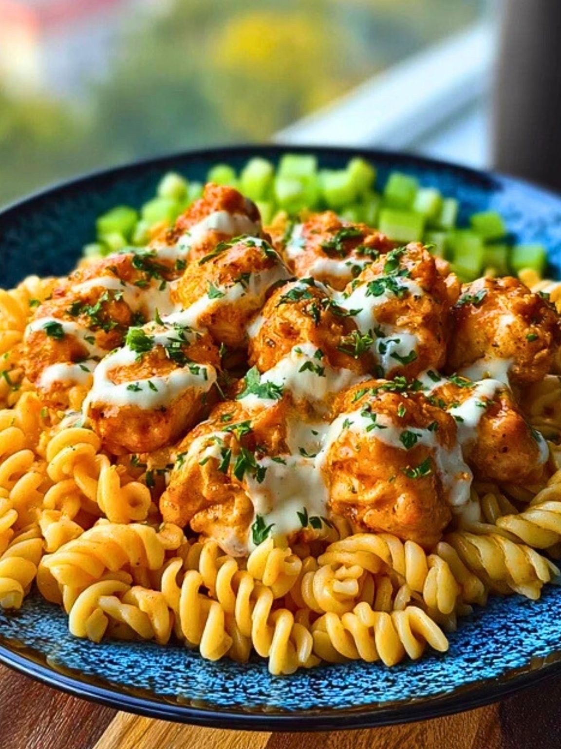 Buffalo Garlic Chicken Bites Recipe with Ranch Cajun Alfredo Twisted Pasta