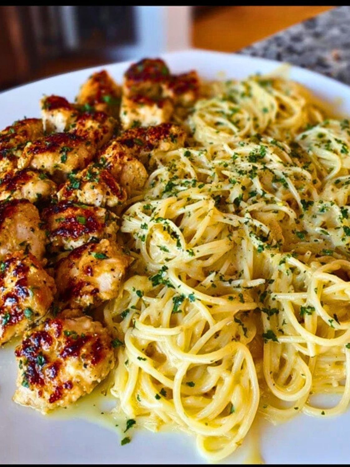 Creamy Garlic Parmesan Chicken with Cheesy Spaghetti