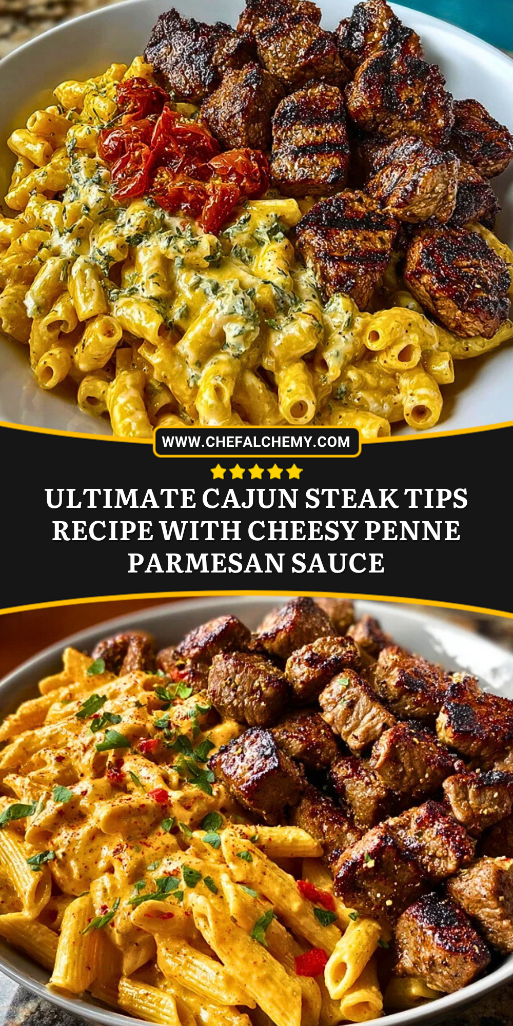 Ultimate Cajun Steak Tips Recipe with Cheesy Penne Parmesan Sauce