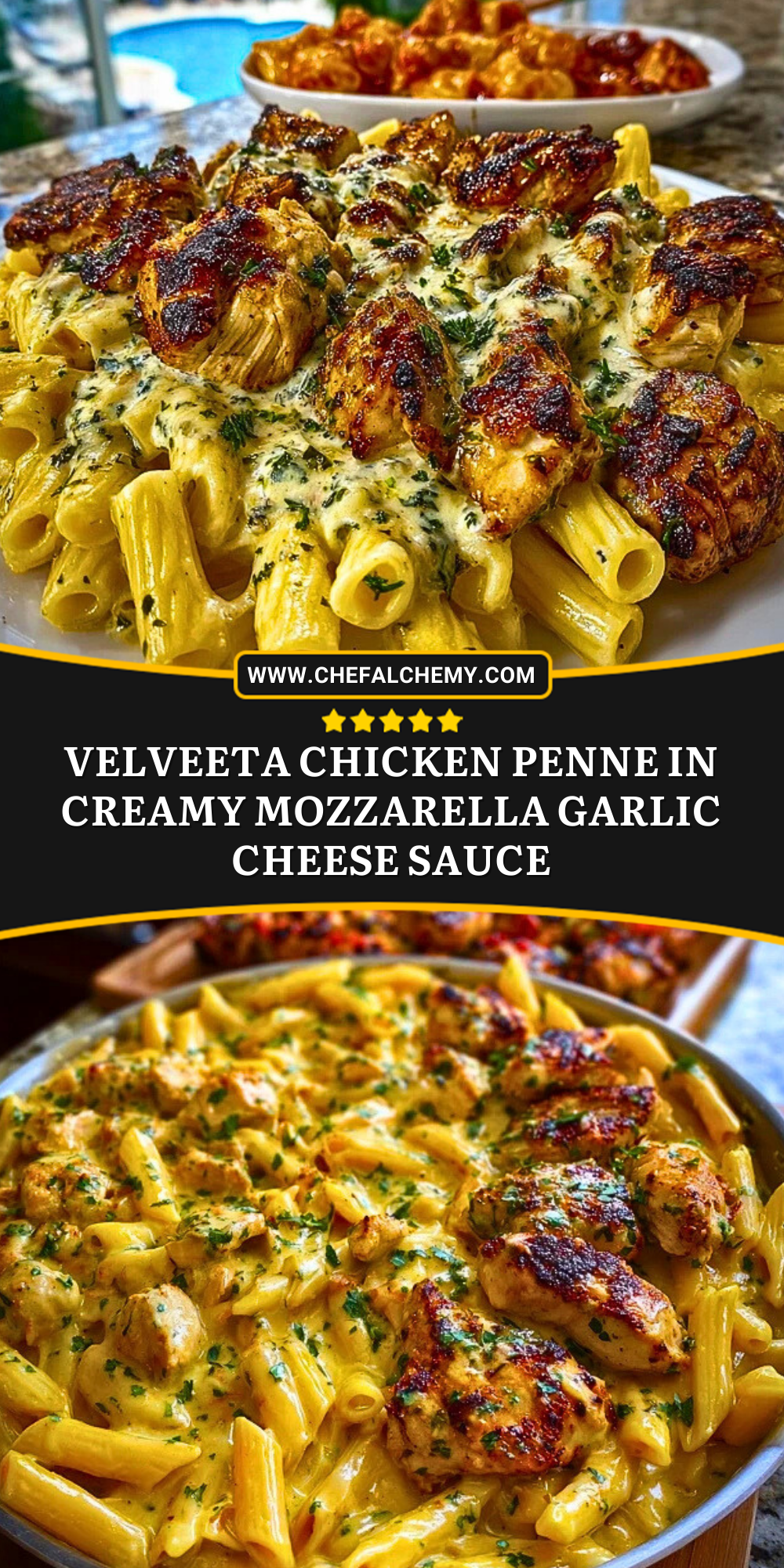 Velveeta Chicken Penne in Creamy Mozzarella Garlic Cheese Sauce
