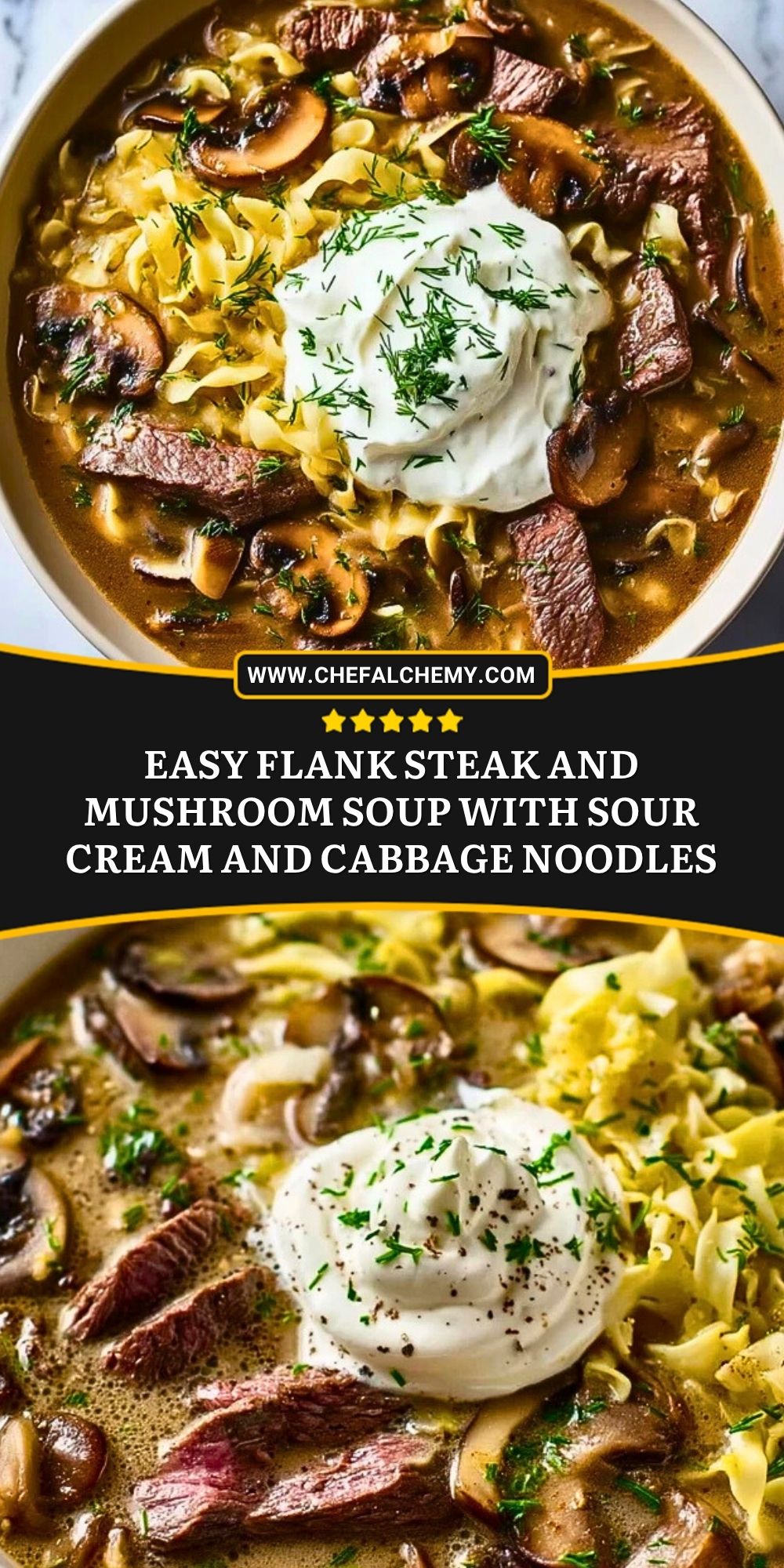 Easy Flank Steak and Mushroom Soup with Sour Cream and Cabbage Noodles